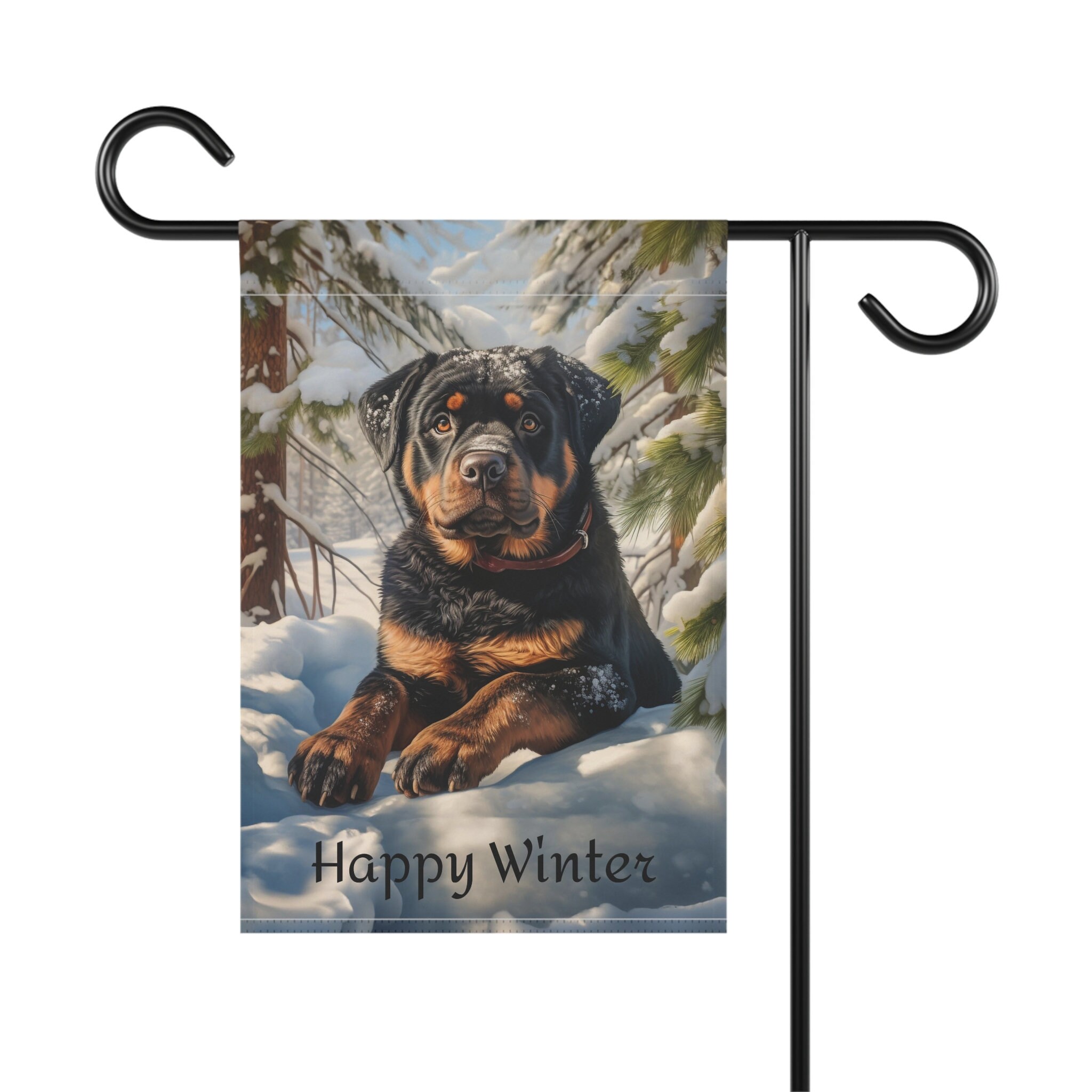 Rottweiler Puppy in Winter Garden & House Banner, Rottweiler Garden ...