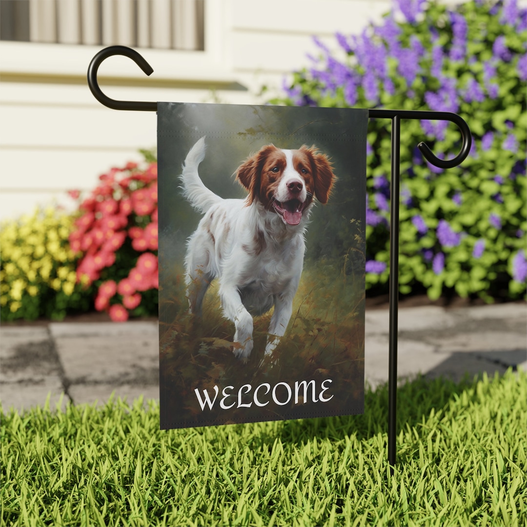 Brittany Spaniel Garden & House Banner, Brittany Spaniel Welcome Garden ...