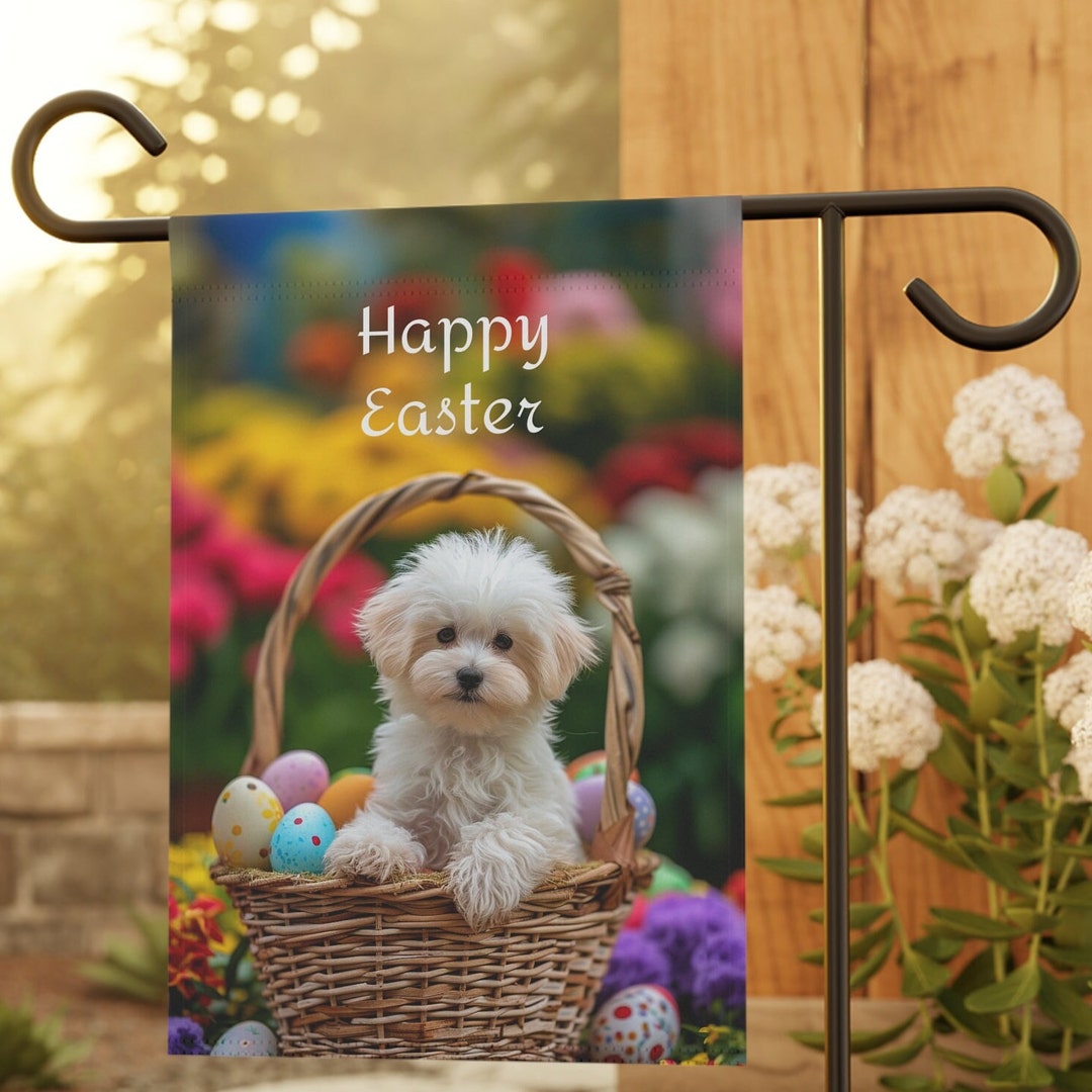 Bichon Frise Puppy Easter Garden & House Banner, 12x18 In, Bichon Frise ...