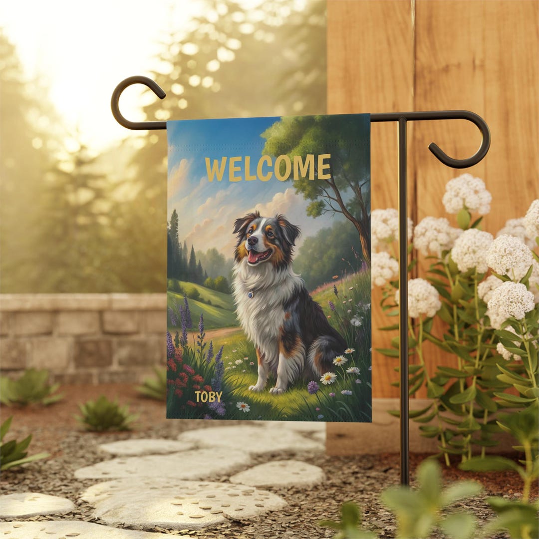 PERSONALIZED Australian Shepherd Summer Garden Flag, Aussie Welcome ...