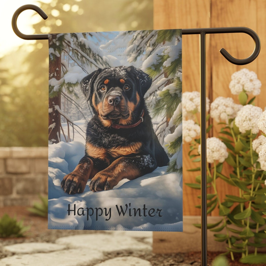 Rottweiler Puppy in Winter Garden & House Banner, Rottweiler Garden ...