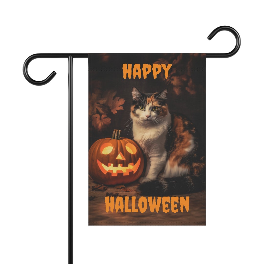 Calico Cat Halloween Garden and House Banner, Calico Halloween Garden ...