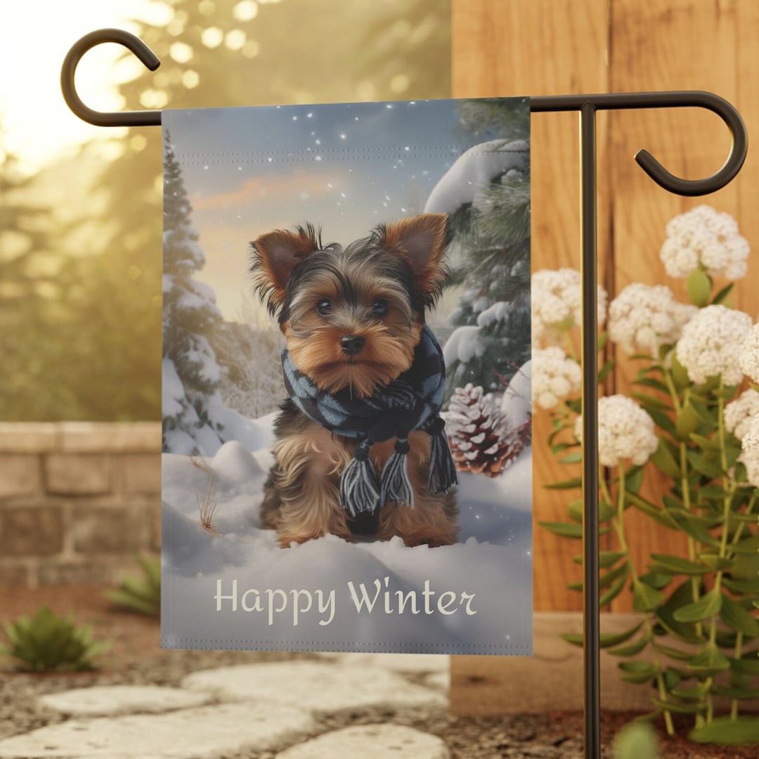 Yorkie in Winter Garden & House Banner, Yorkie Garden Flag, Yorkie ...