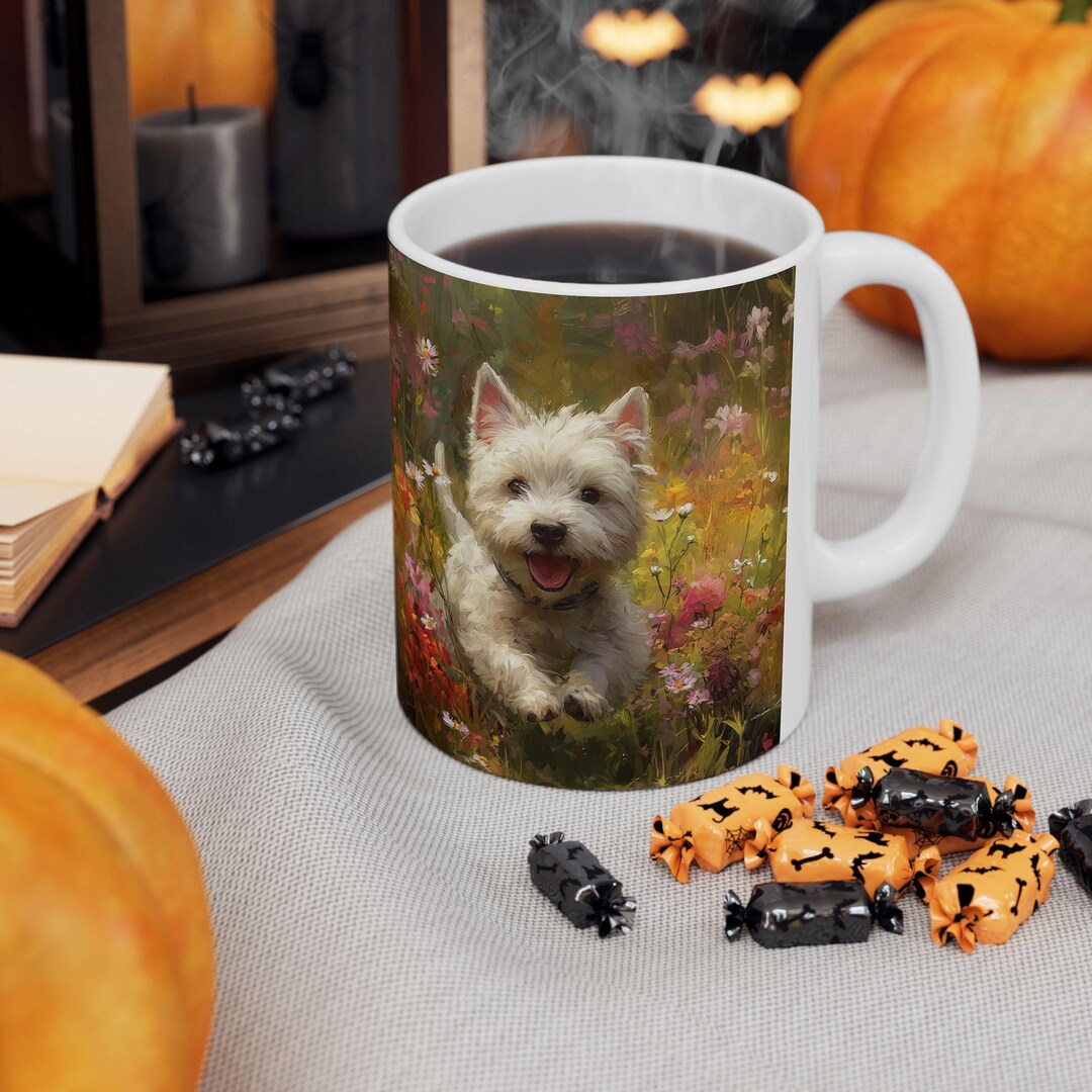 Westie Puppy Running Through Spring Wildflowers Mug - Etsy