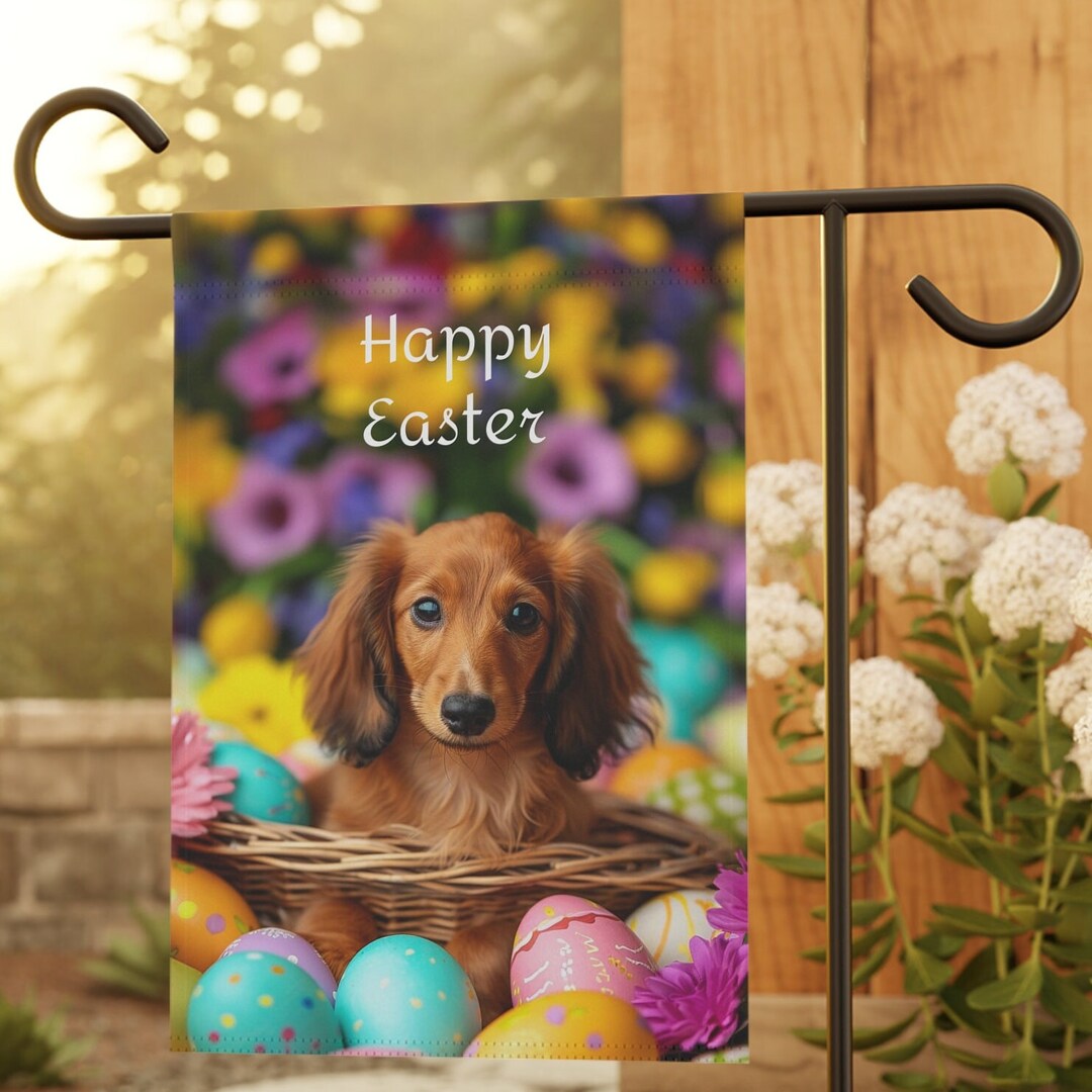 Long_haired Dachshund Puppy Easter Garden & House Banner, 12x18 In ...