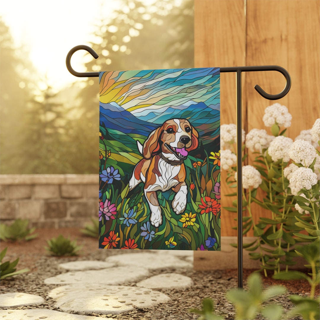 Beagle Stained Glass Style Garden & House Banner, Beagle Garden Flag ...