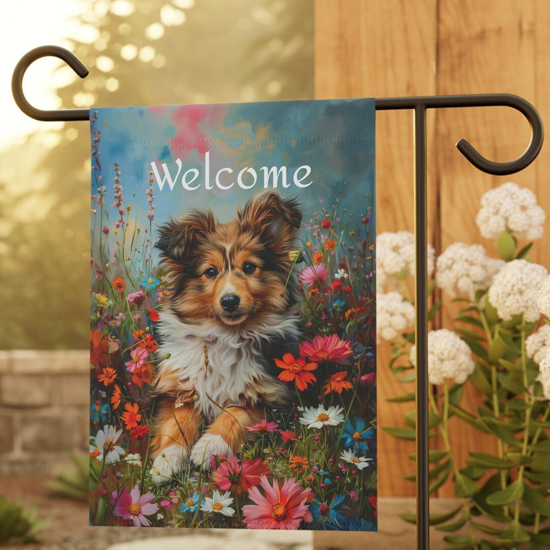 Sheltie Summer Garden & House Banner, Summer Garden Flag, Shetland ...