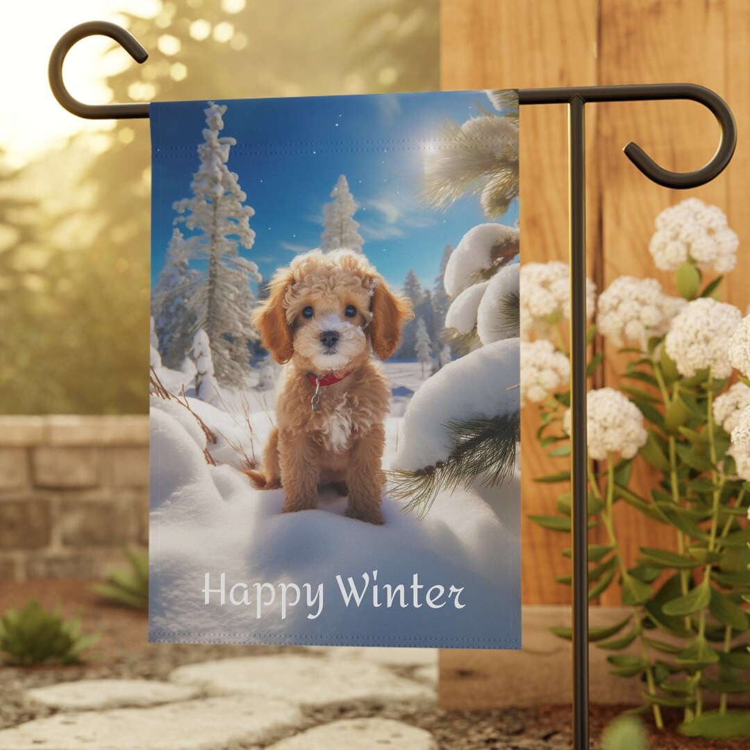 Toy Poodle Puppy in Winter Garden & House Banner, Toy Poodle Garden ...
