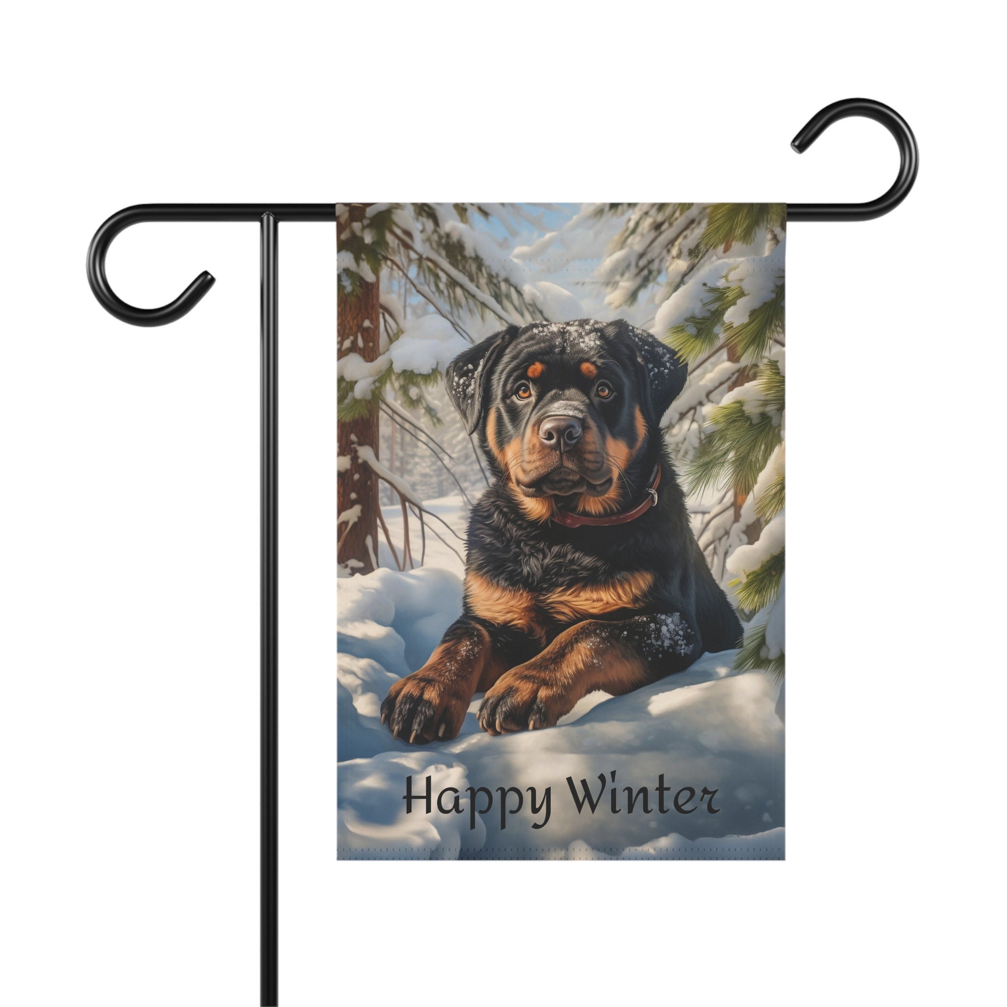 Rottweiler Puppy in Winter Garden & House Banner, Rottweiler Garden ...