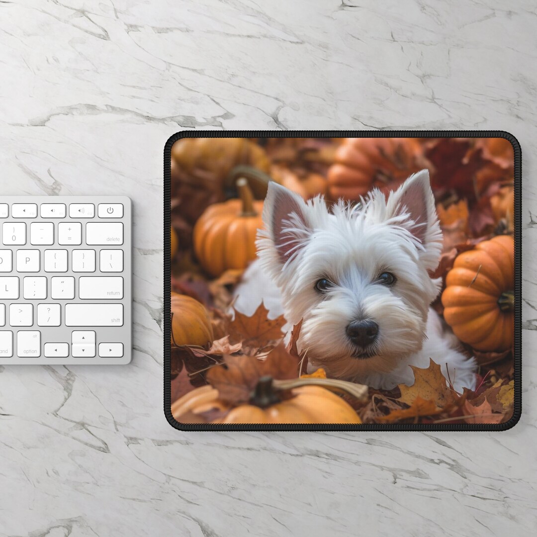 Westie Puppy Gaming Mouse Pad, Westie Puppy Fall Season Gaming Mouse ...