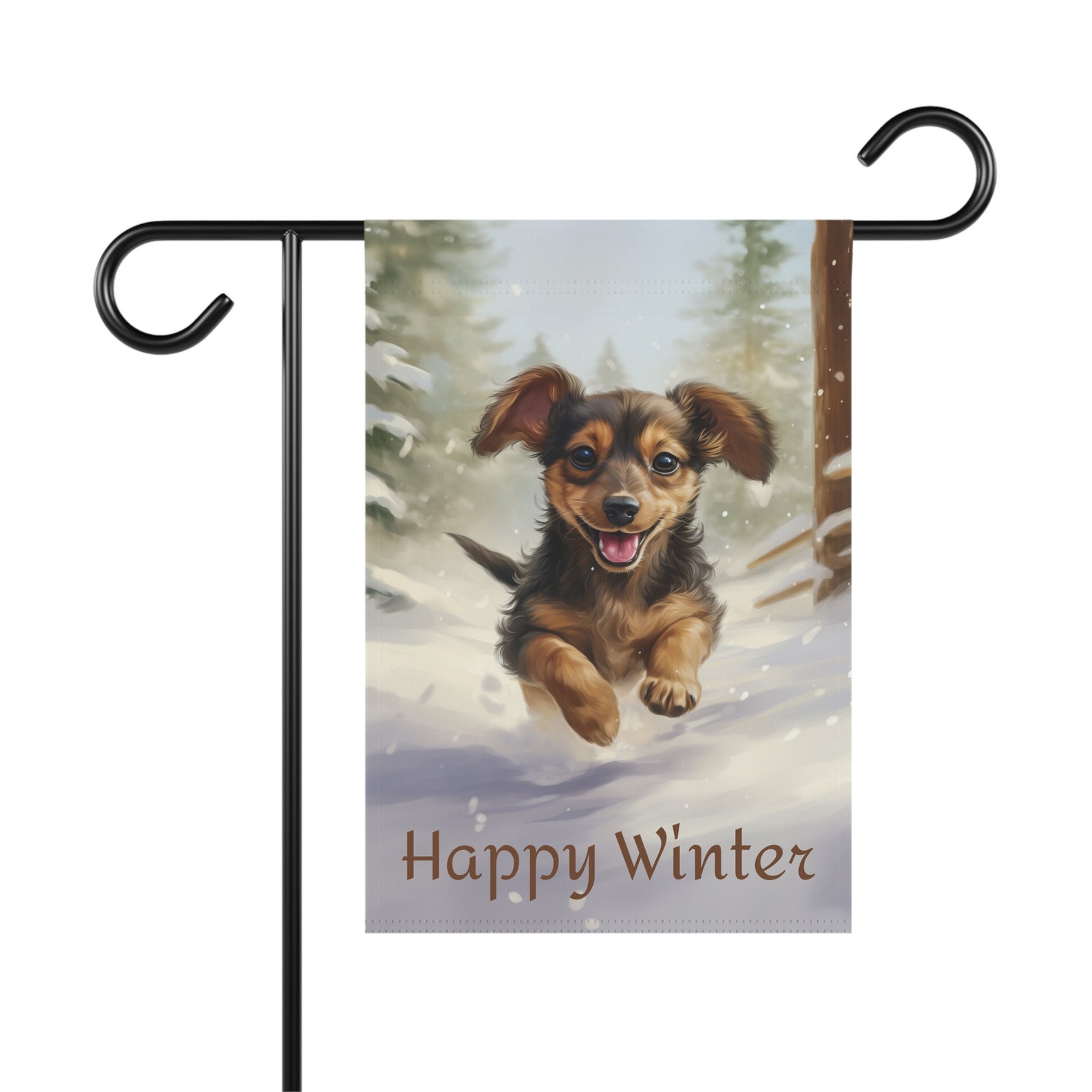 Chiweenie Puppy in Winter Garden & House Banner, Chiweenie Garden Flag ...