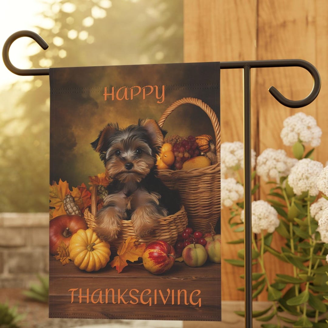 Yorkie Puppy Thanksgiving Garden and House Banner, Yorkie Puppy ...