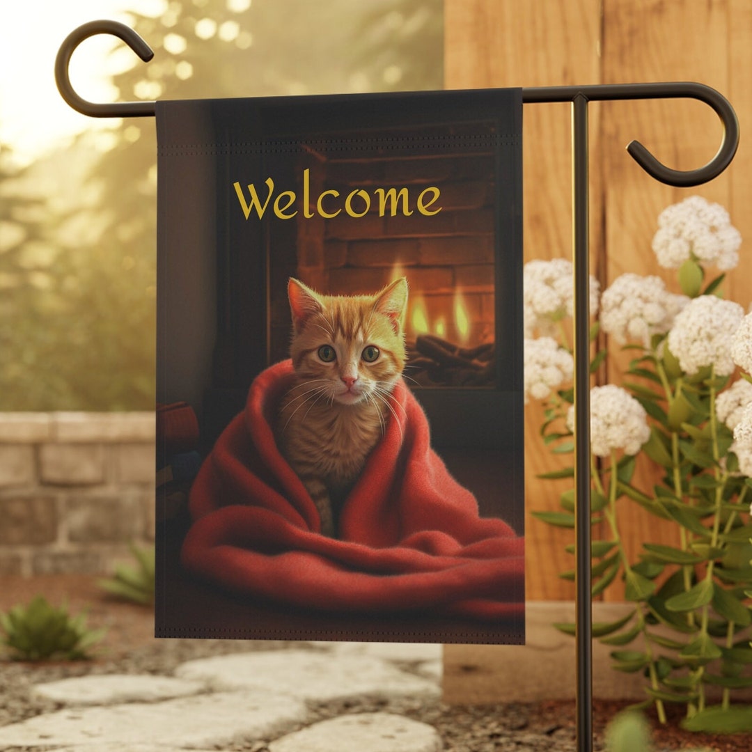 Tabby Kitten Winter Garden & House Banner, Winter Garden Flag, Tabby ...