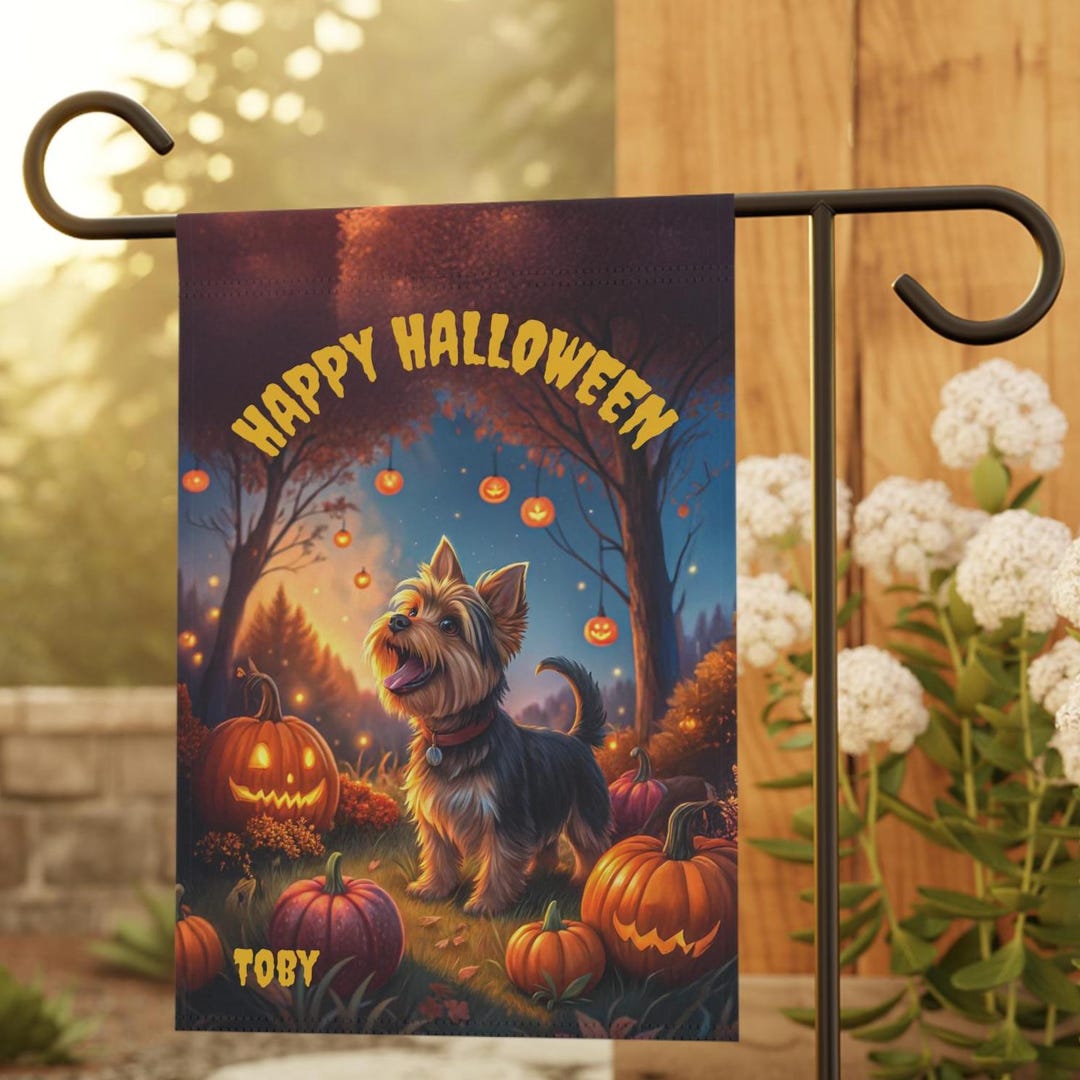 PERSONALIZED Yorkie Halloween Garden Flag, Pet Halloween Flag, Yorkie ...