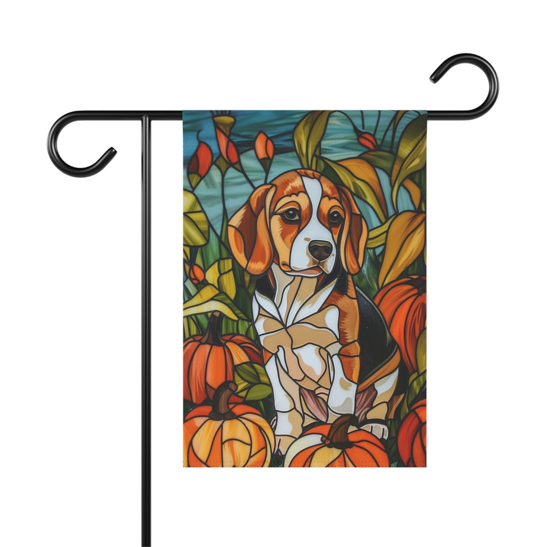 Stained Glass Beagle Puppy Garden & House Banner, Beagle Garden Flag ...