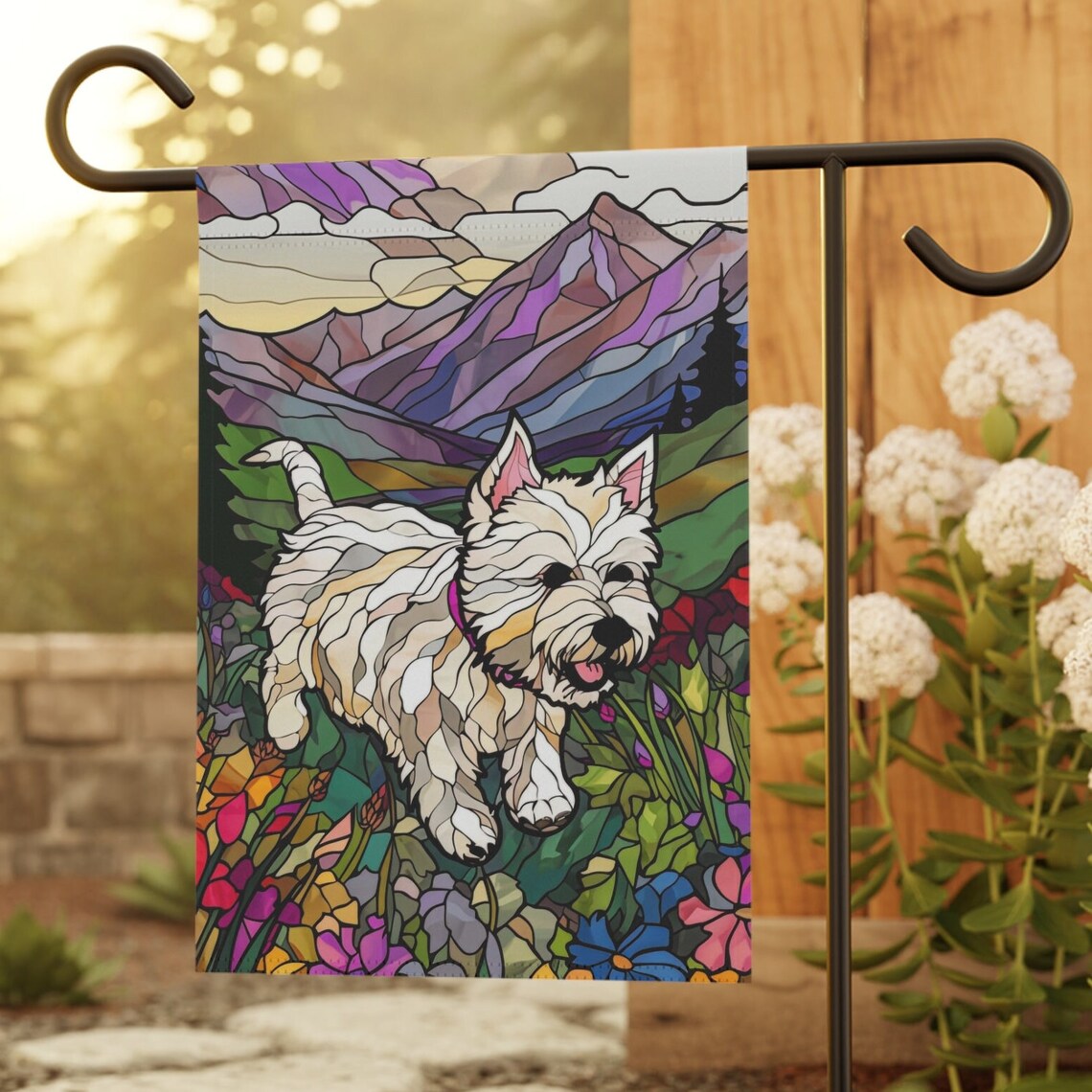 Westie Stained Glass Style Garden & House Banner, Westie Garden Flag ...