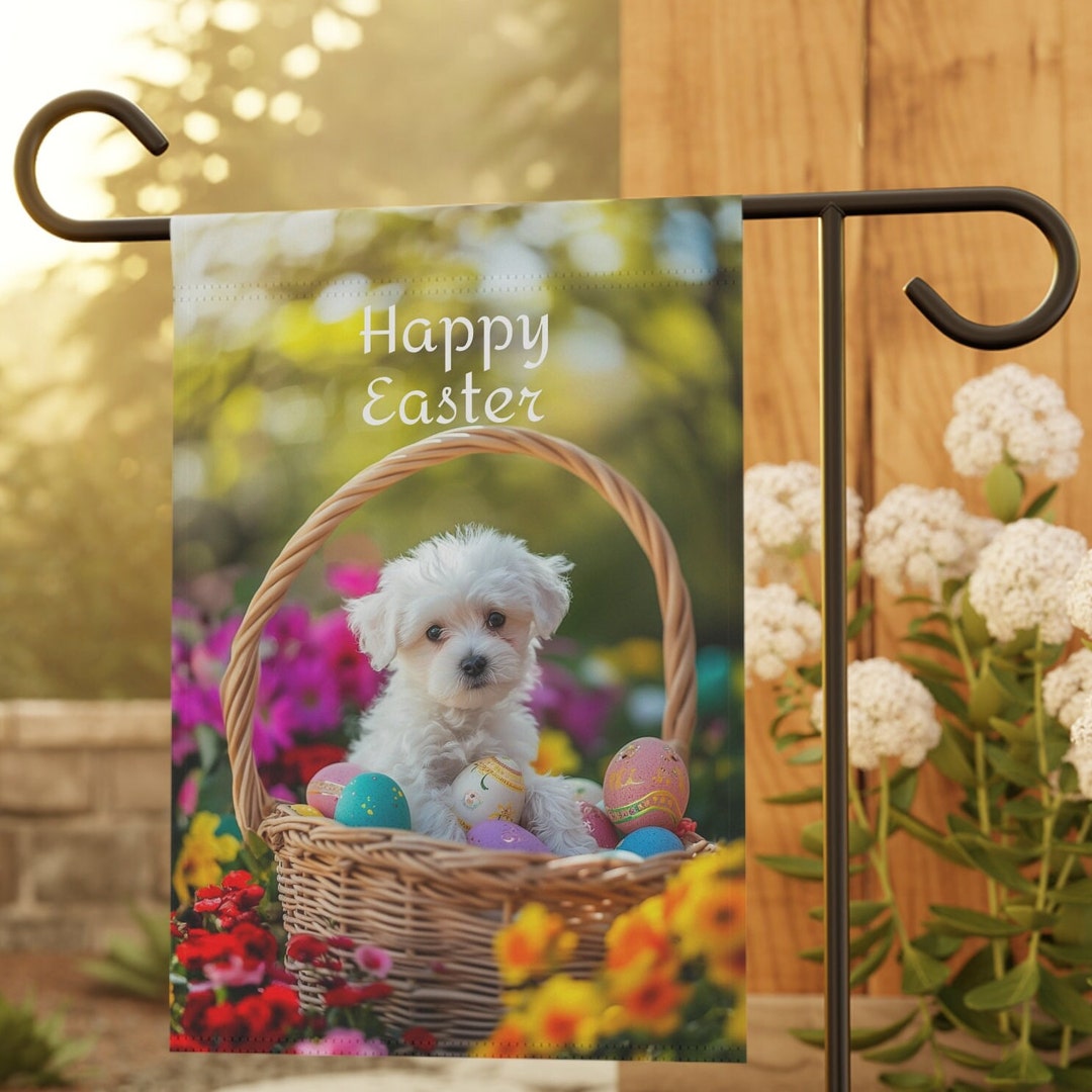 Maltese Puppy Easter Garden & House Banner, 12x18 In, Maltese Garden ...