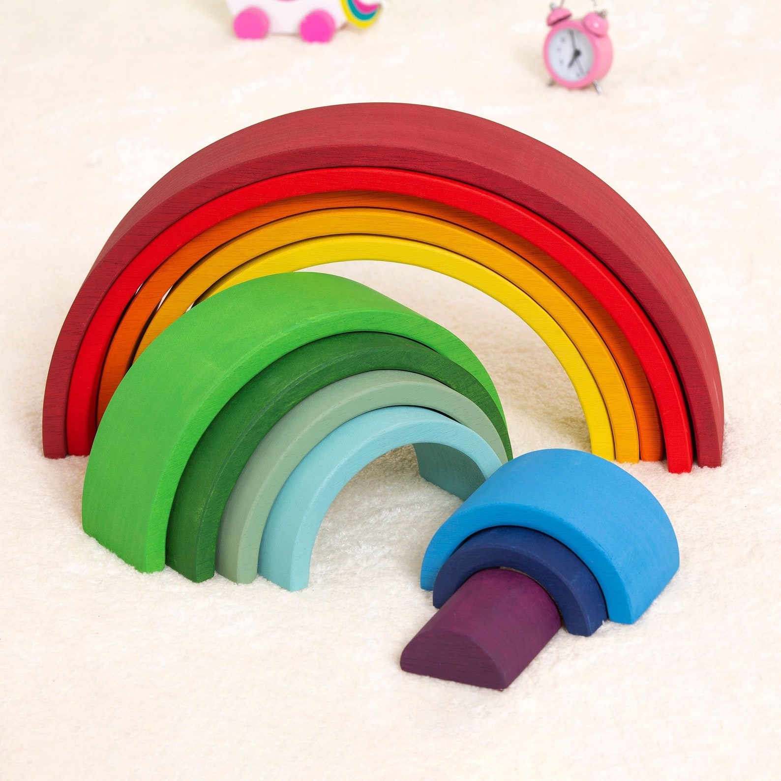 12pcs Large Wooden Rainbow Stacker Toys, Wooden Toy for Kids, Handmade ...