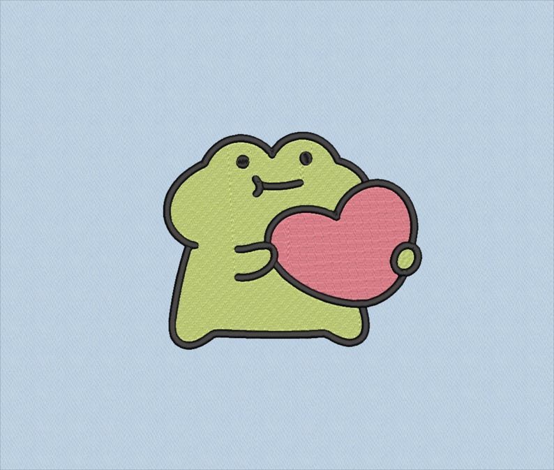 Kawaii Frog Holding Heart Embroidery Design, Valentine Animal Art ...