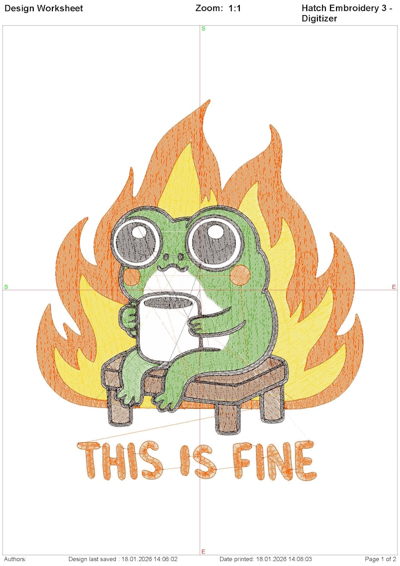 This is Fine - Calm Frog Meme Style Embroidery Design, Ironic Cartoon ...