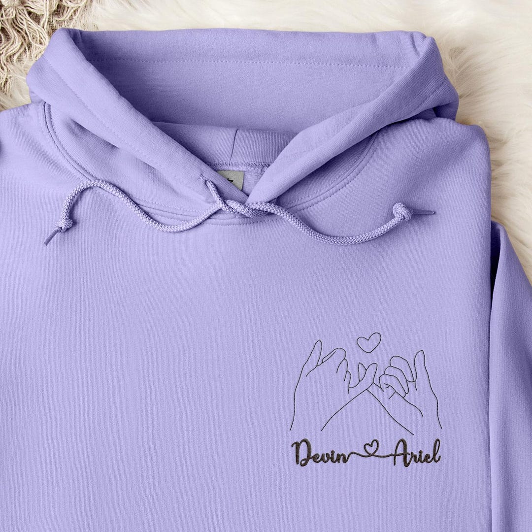 Personalized Pinky Promise Embroidered Hoodie Custom Couple Line Art ...