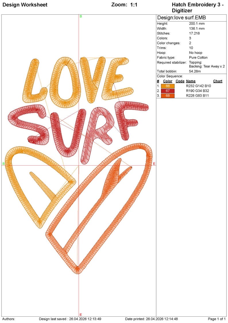 Love Surf Embroidery Design, Beach Vibes Heart Patch, Summer Stitch ...