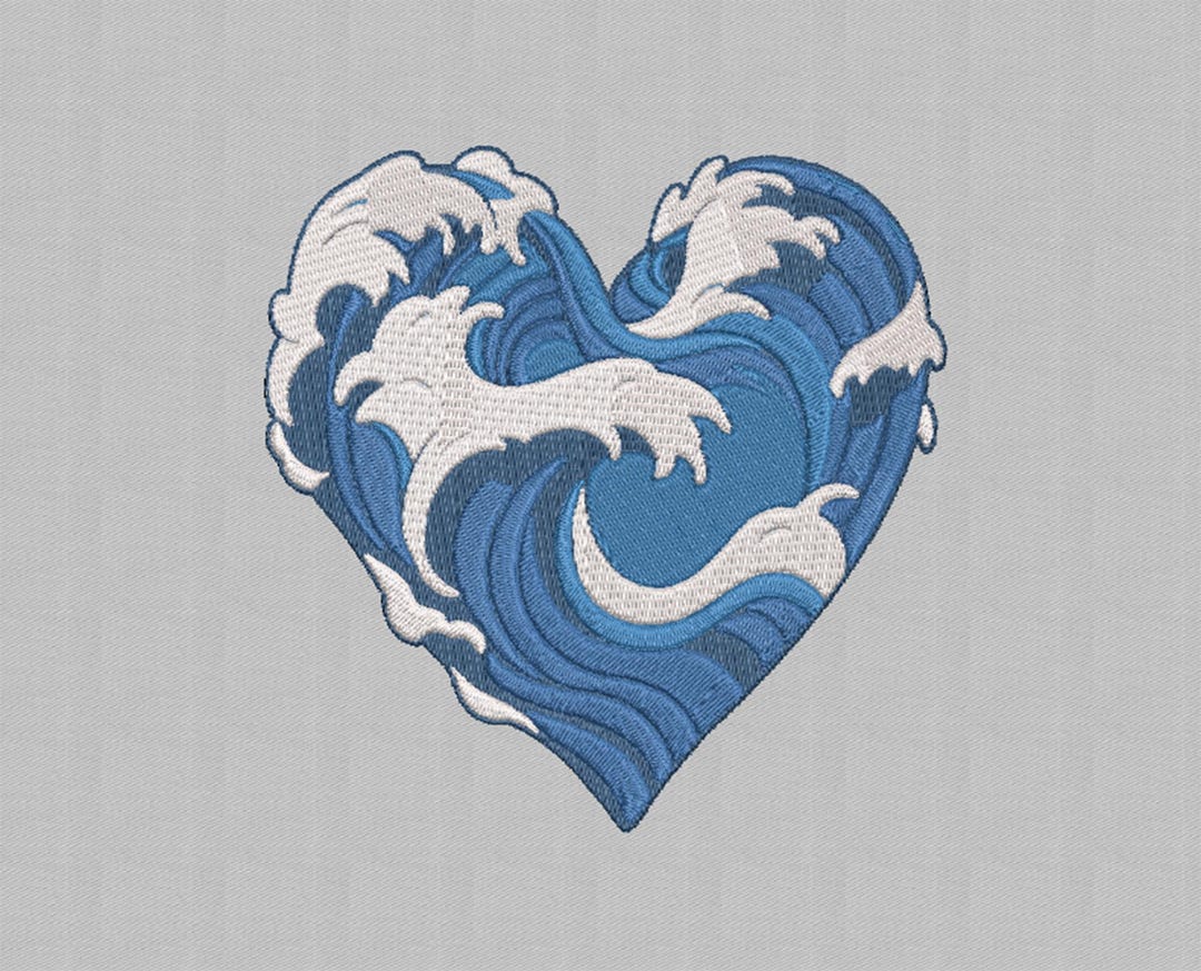 Ocean Wave Heart Embroidery Design | Sea and Water Inspired Digital ...
