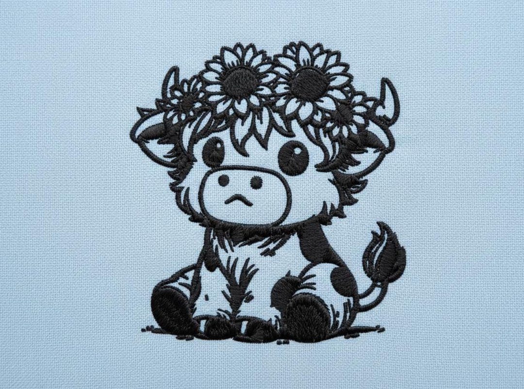 Ute Highland Cow With Sunflower Crown Embroidery Design – Cozy Country ...