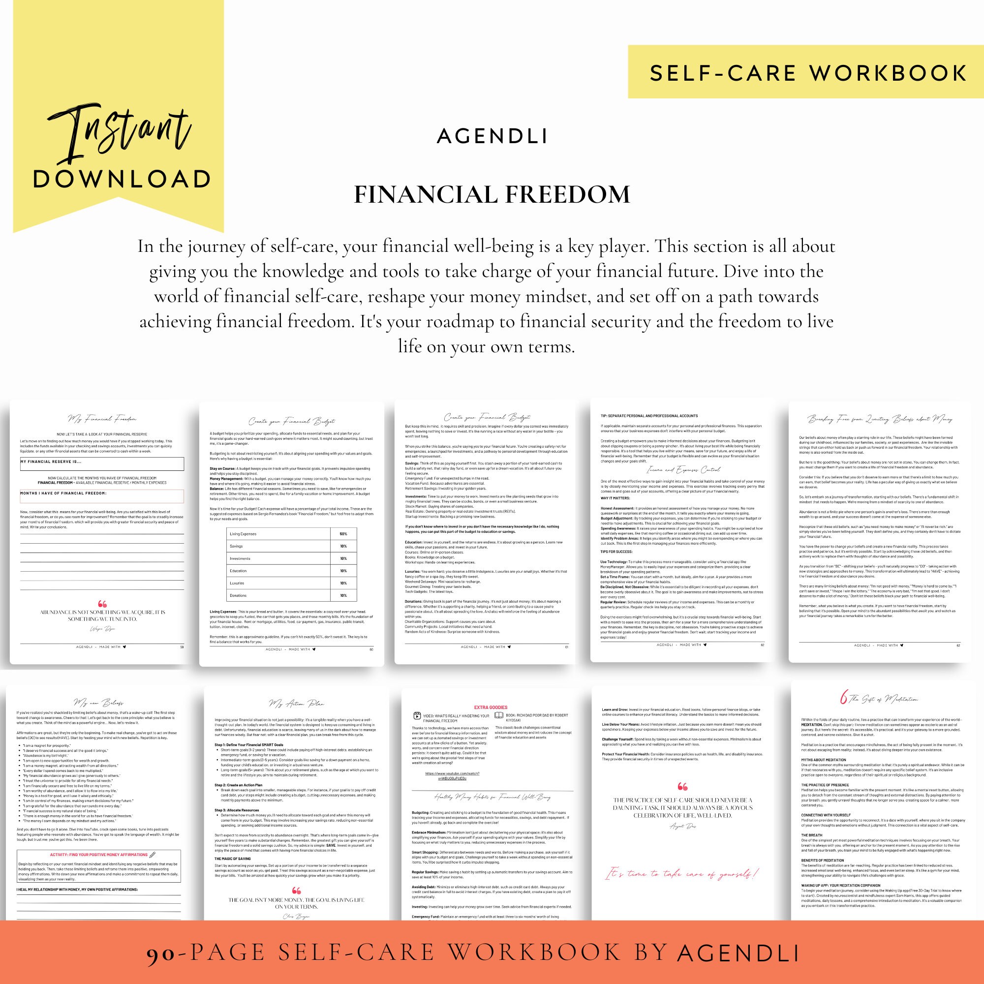 Self Care Workbook, Printable Tool for Stress and Anxiety Relief ...