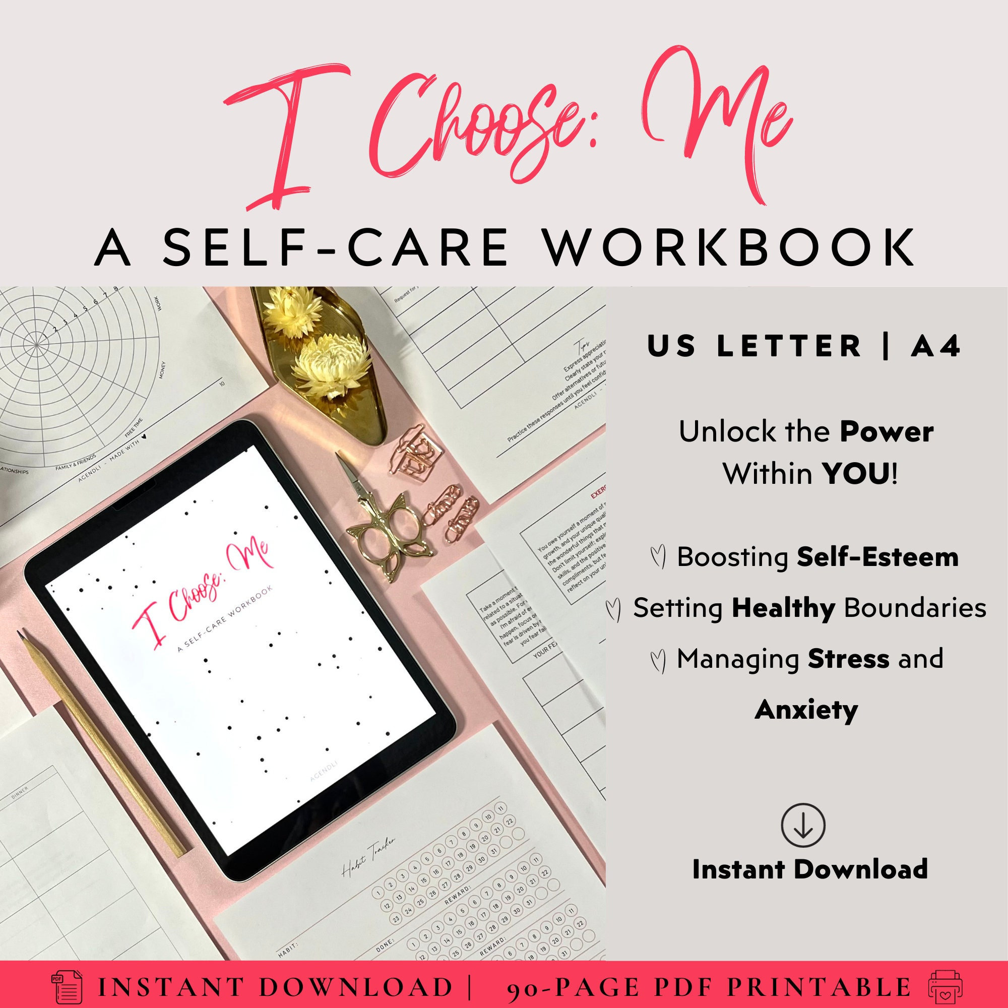 Self Care Workbook, Printable Tool for Stress and Anxiety Relief ...