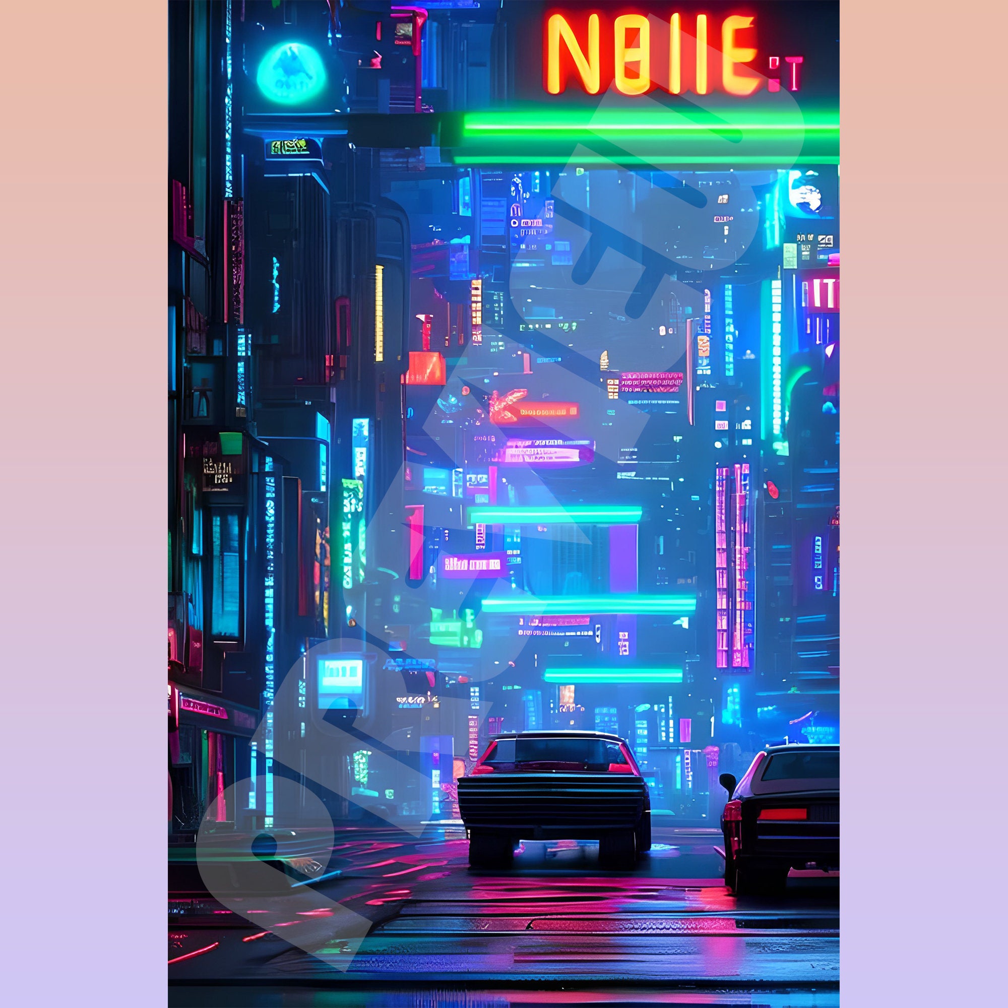 10 Cyberpunk Digital Backdrops neon Lights: Futuristic Street Backdrops ...