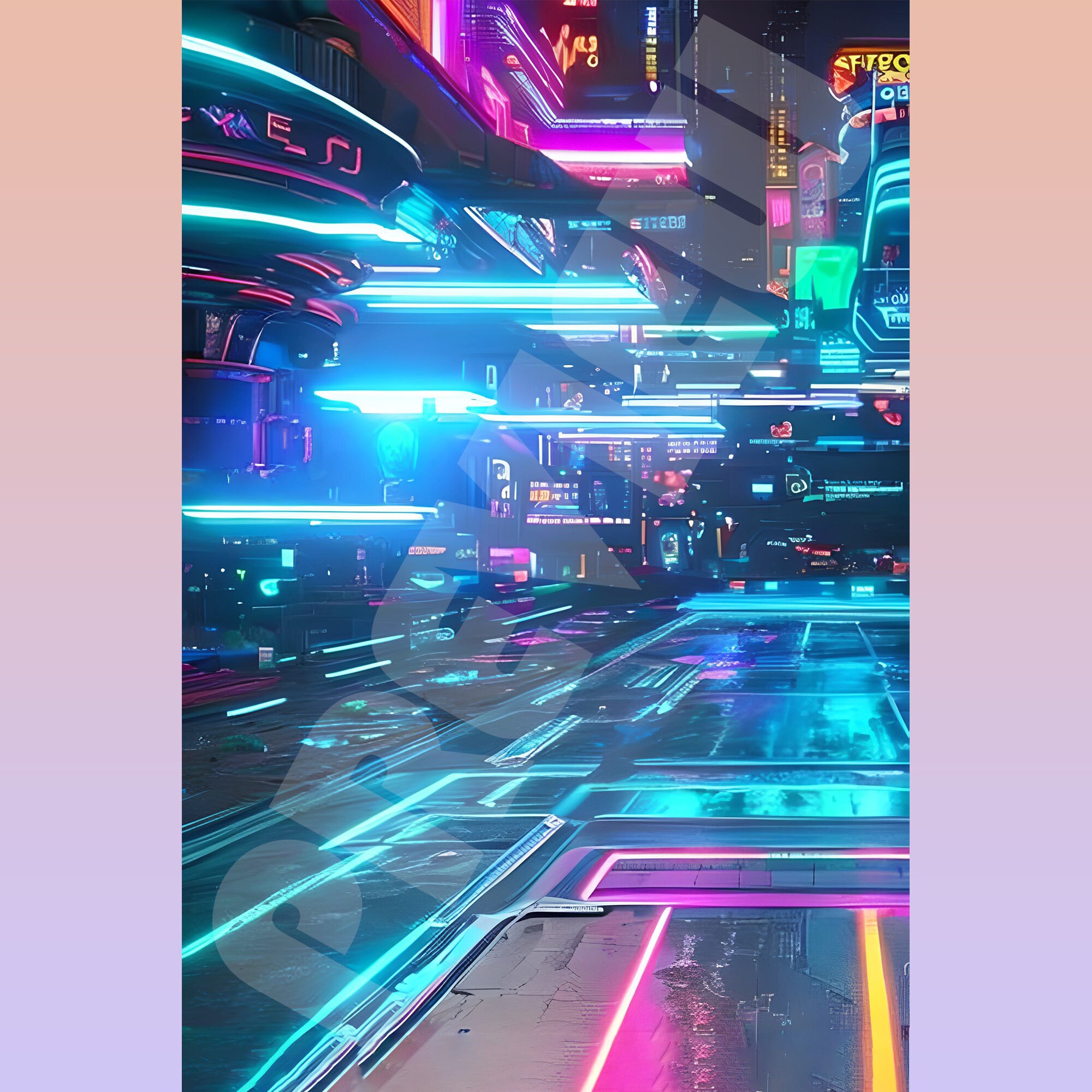 10 Cyberpunk Digital Backdrops neon Lights: Futuristic Street Backdrops ...