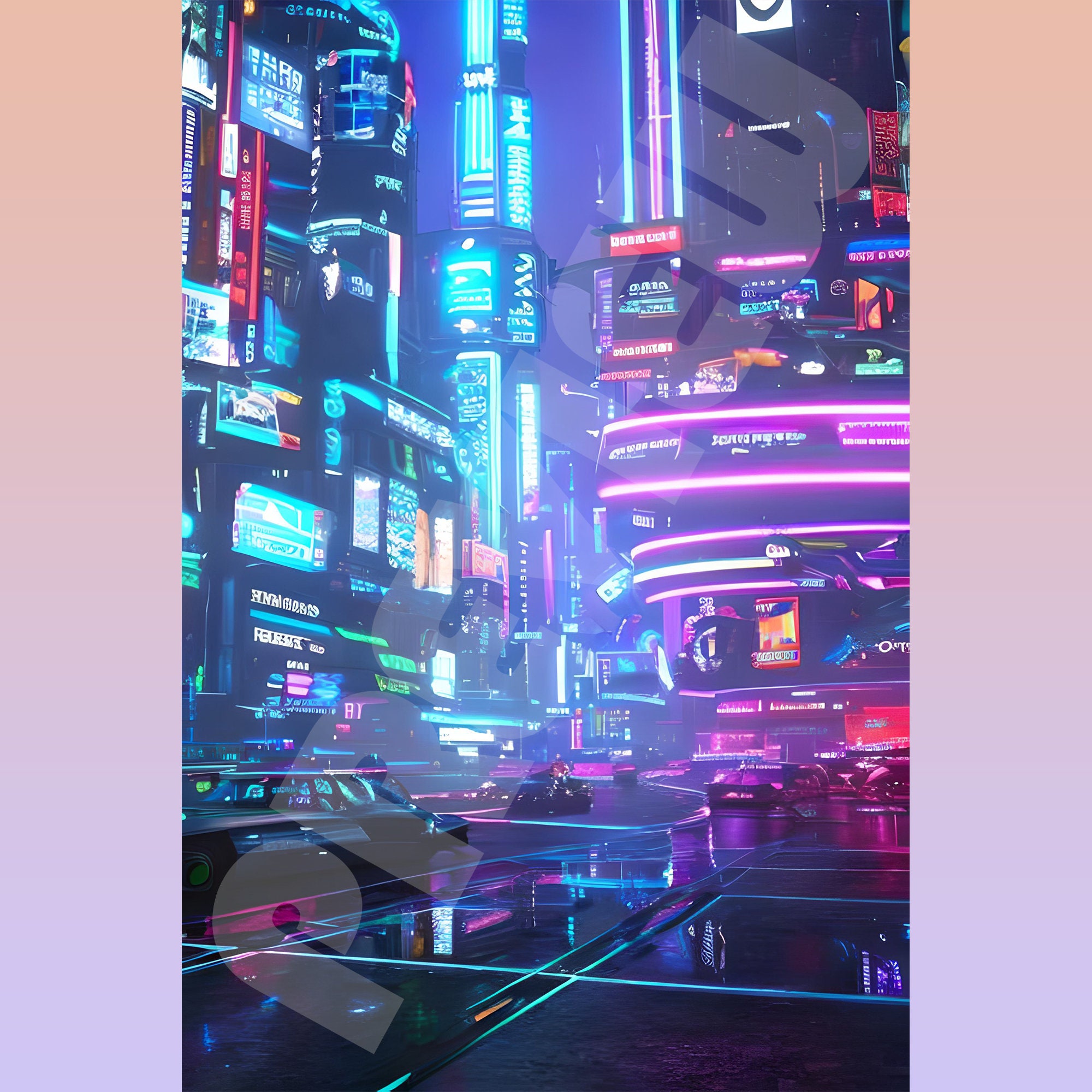 10 Cyberpunk Digital Backdrops neon Lights: Futuristic Street Backdrops ...