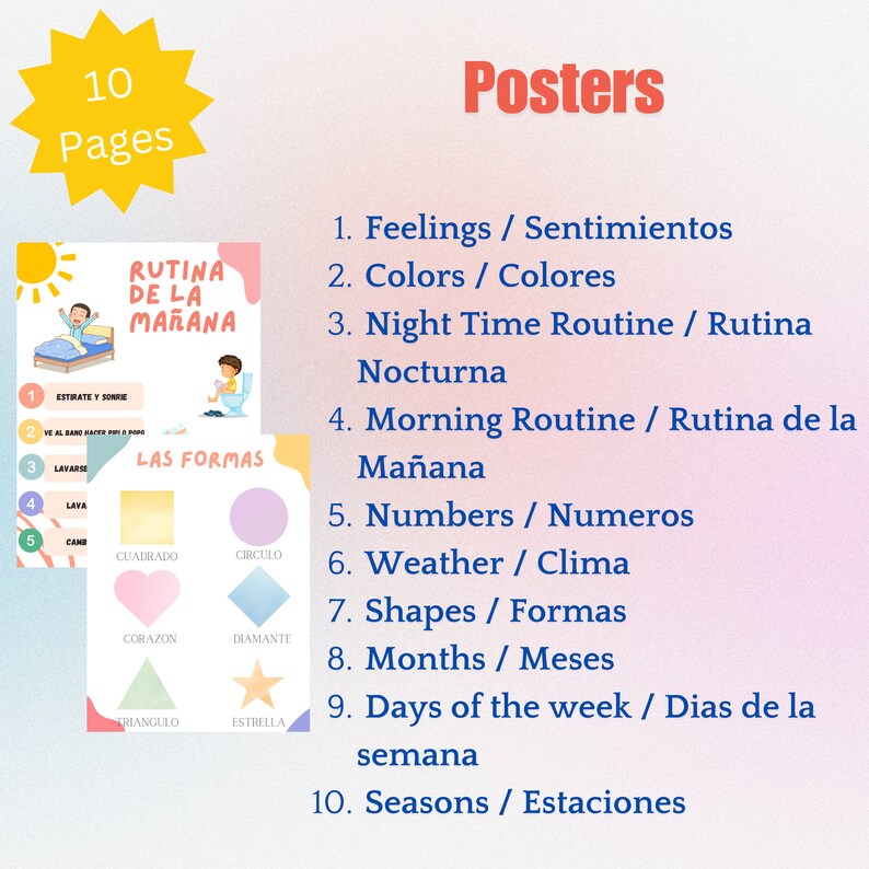 Spanish Educational Posters for Toddlers & Kids, Learning Posters for ...