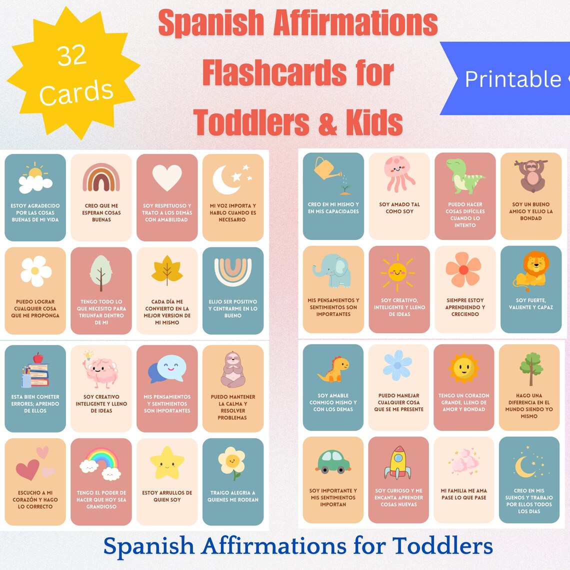 Spanish Affirmation Flashcards for Kids. Spanish Positive Affirmations ...