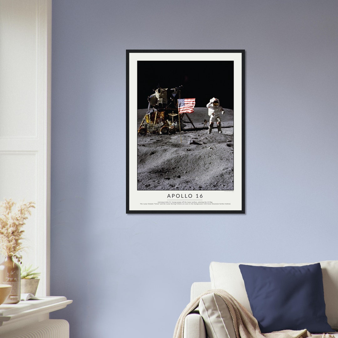 Apollo 16 - Jumping Salute, Spaceflight Framed Photography, NASA Poster ...
