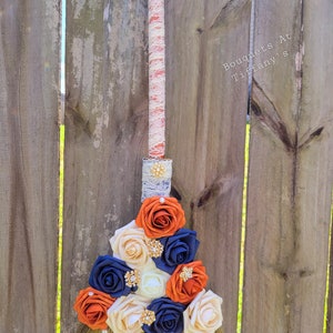 Bride 12" Burnt Orange, Navy Blue, Ivory, Champagne Gold Brooch Bouquet ...
