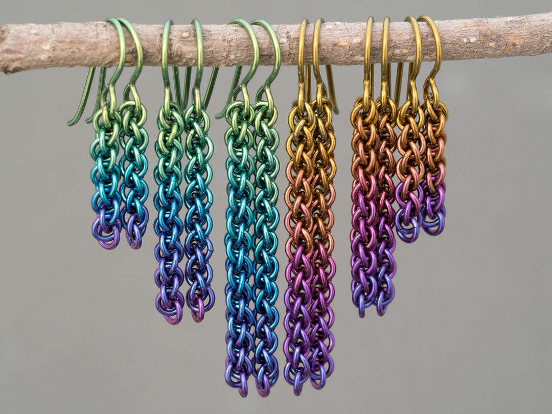 Colorfade Niobium Chainmail Earrings | Rainbow Chainmail Earrings ...