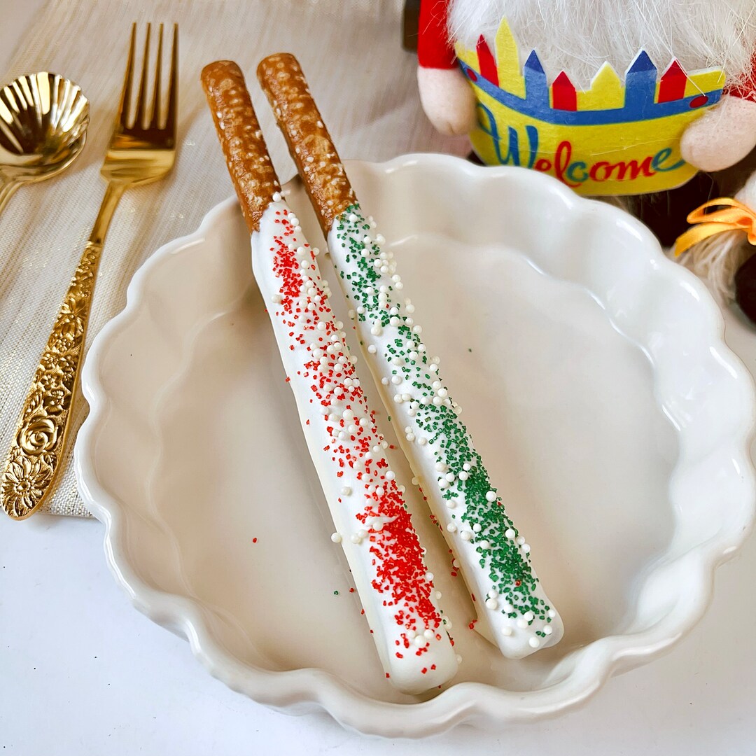 100 Christmas Party Favors Chocolate Dipped Pretzel Rods, Wedding ...