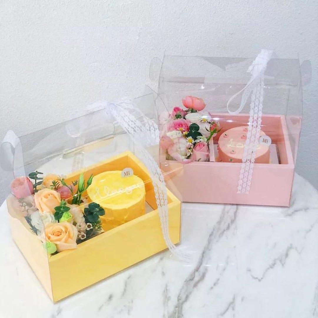 Clear Cake Flower Gift Boxes With Handle 5 Pcs, Transparent Bento Box ...