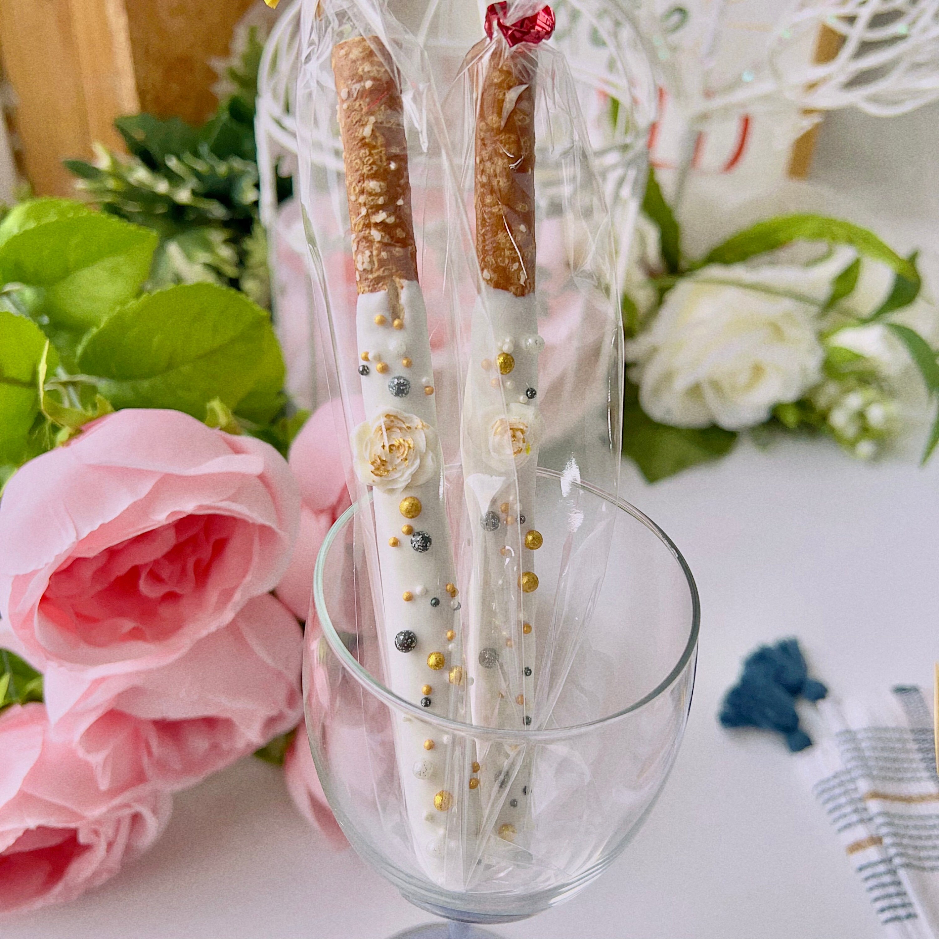100 Personalized Wedding Favors Chocolate Dipped Pretzel Rods, Bridal ...