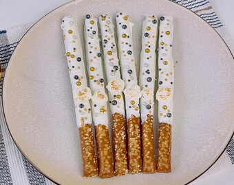 Wedding Pretzel Rods / Bride & Groom Wedding Favors / Chocolate Covered ...