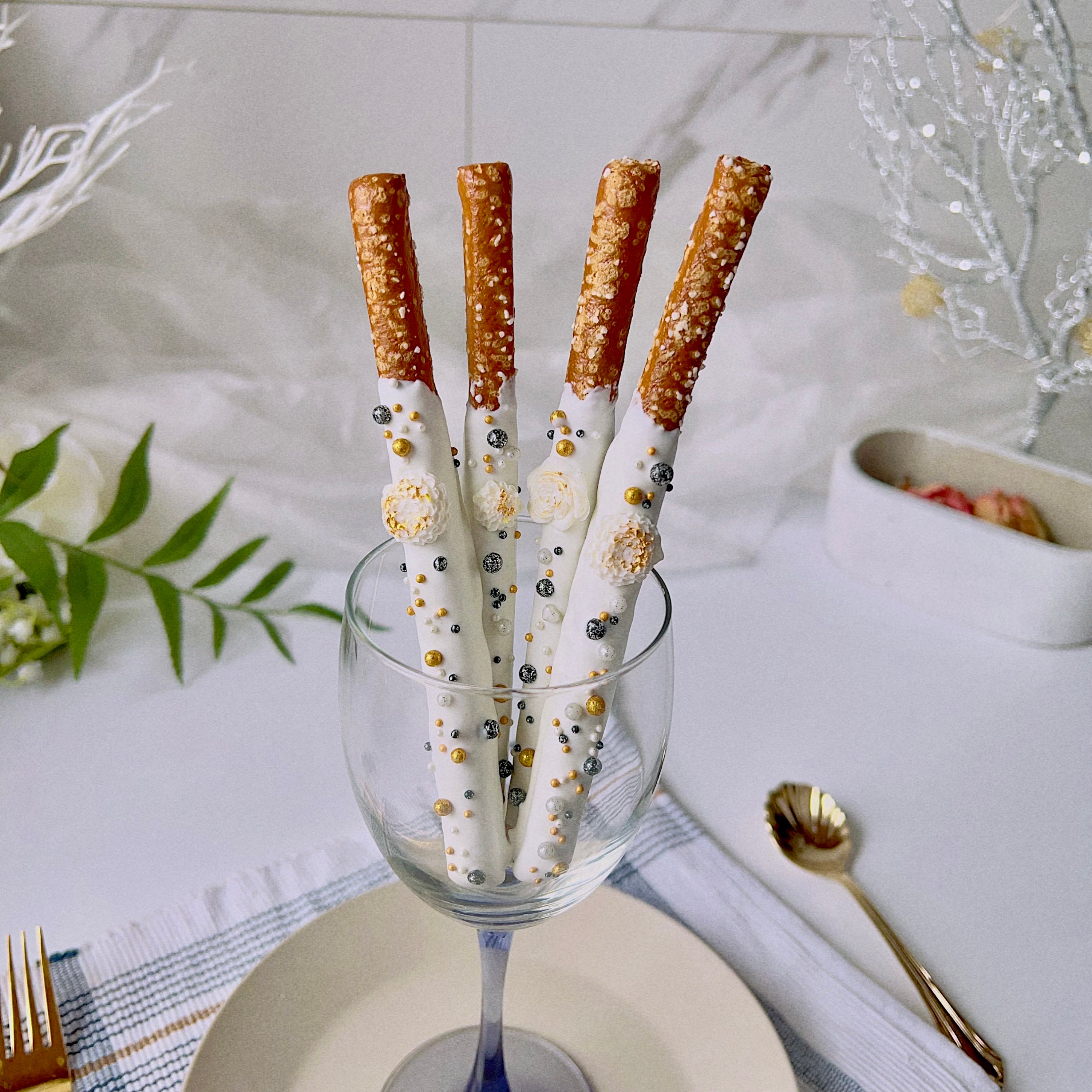 100 Personalized Wedding Favors Chocolate Dipped Pretzel Rods, Bridal ...