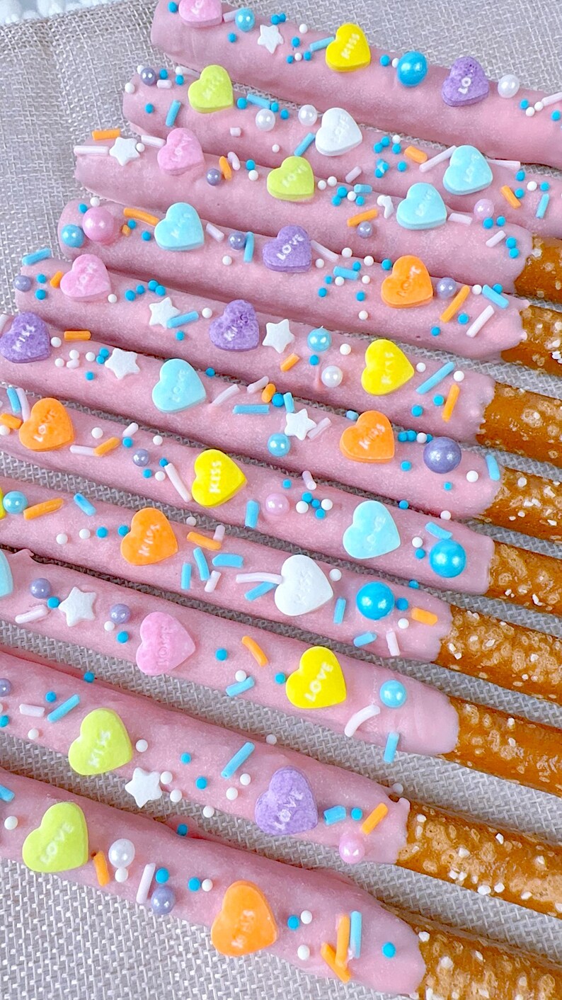Pink Chocolate Pretzel Rods, Girl Birthday Party Favor, Sweet 16 or ...