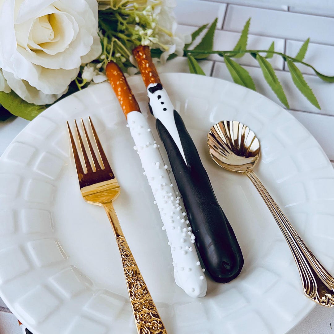 100 Bride and Groom Chocolate Pretzel Rods 50 Pairs, Wedding Favors ...