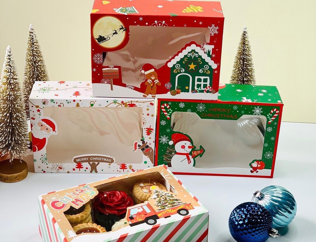 12pcs Christmas Gift Boxes With 4 Different Designs, Christmas Cookie ...