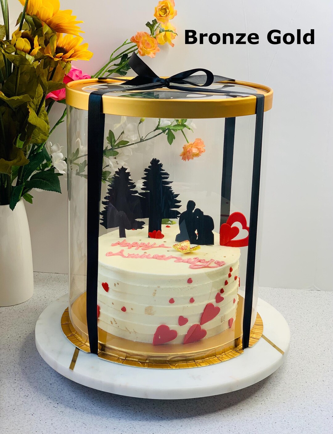 5 Tall Gold Cake Boxes, 10 Inch Round X 17.5