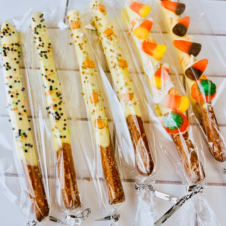 Thanksgiving Fall Themed Chocolate Dipped Pretzel Rods, Thanksgiving ...