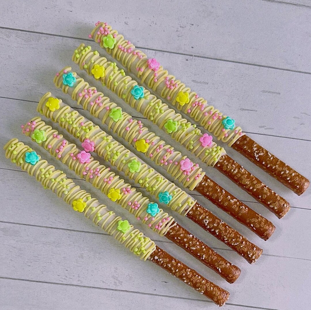 Spring Party Favors, Flower Butterfly Chocolate Dipped Pretzel Rods ...