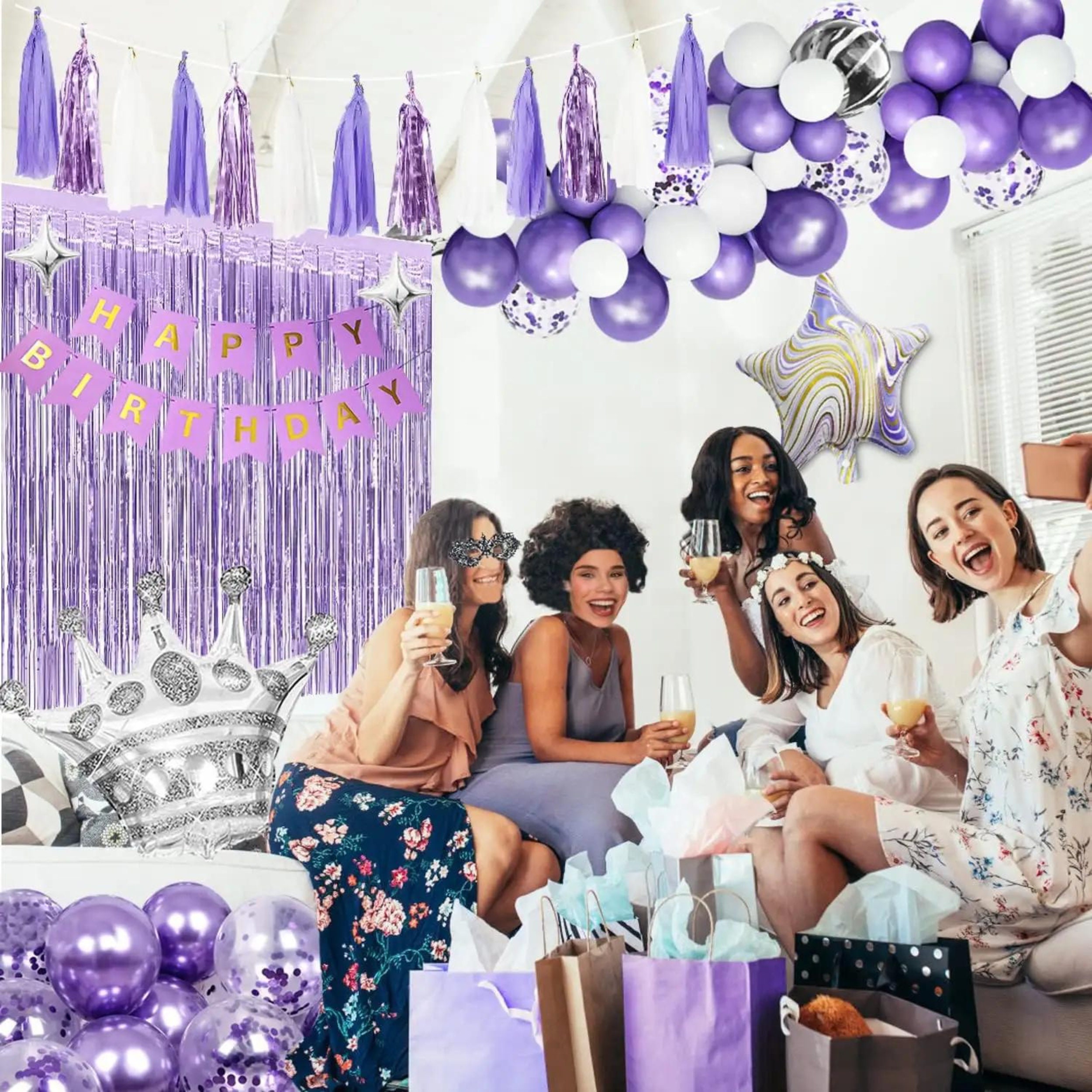 Happy Birthday Party Balloons Decoration With Backdrop Banner, Gold ...